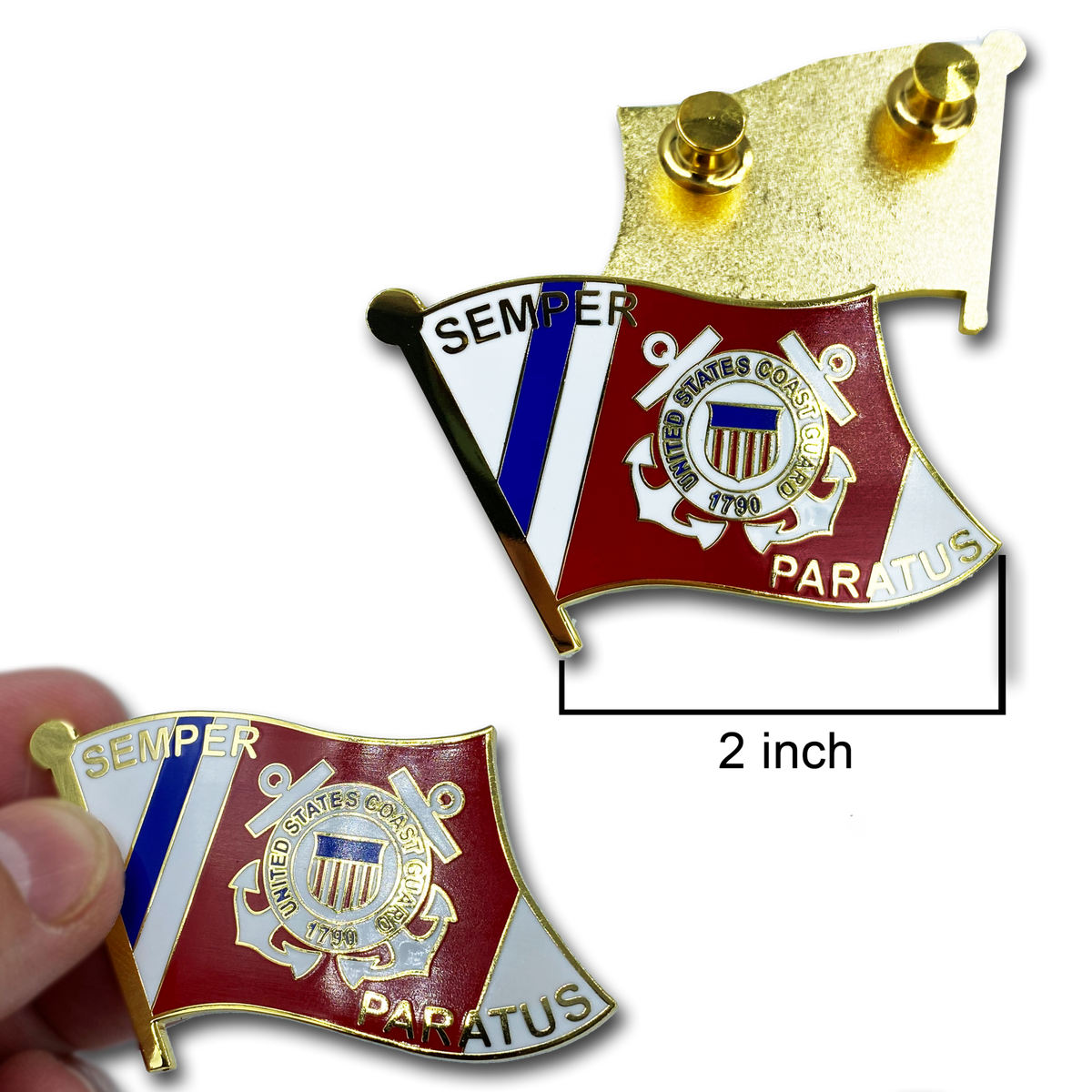 Large cloisonné Coastie Seal Flag Lapel Pin with 2 pin posts and deluxe ...