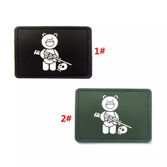 Funny Teddy Bear Hunter Skull Hook and Loop Morale Patch Army Navy USMC ...
