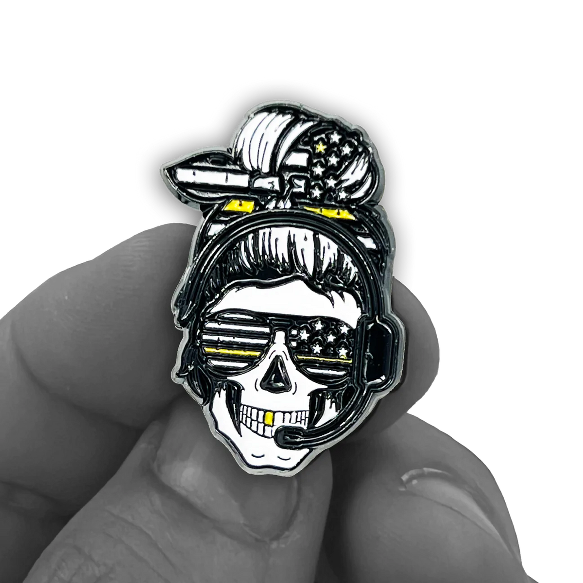 Headset Hero Thin Gold Line Line pin American flag yellow 911 Emergency ...